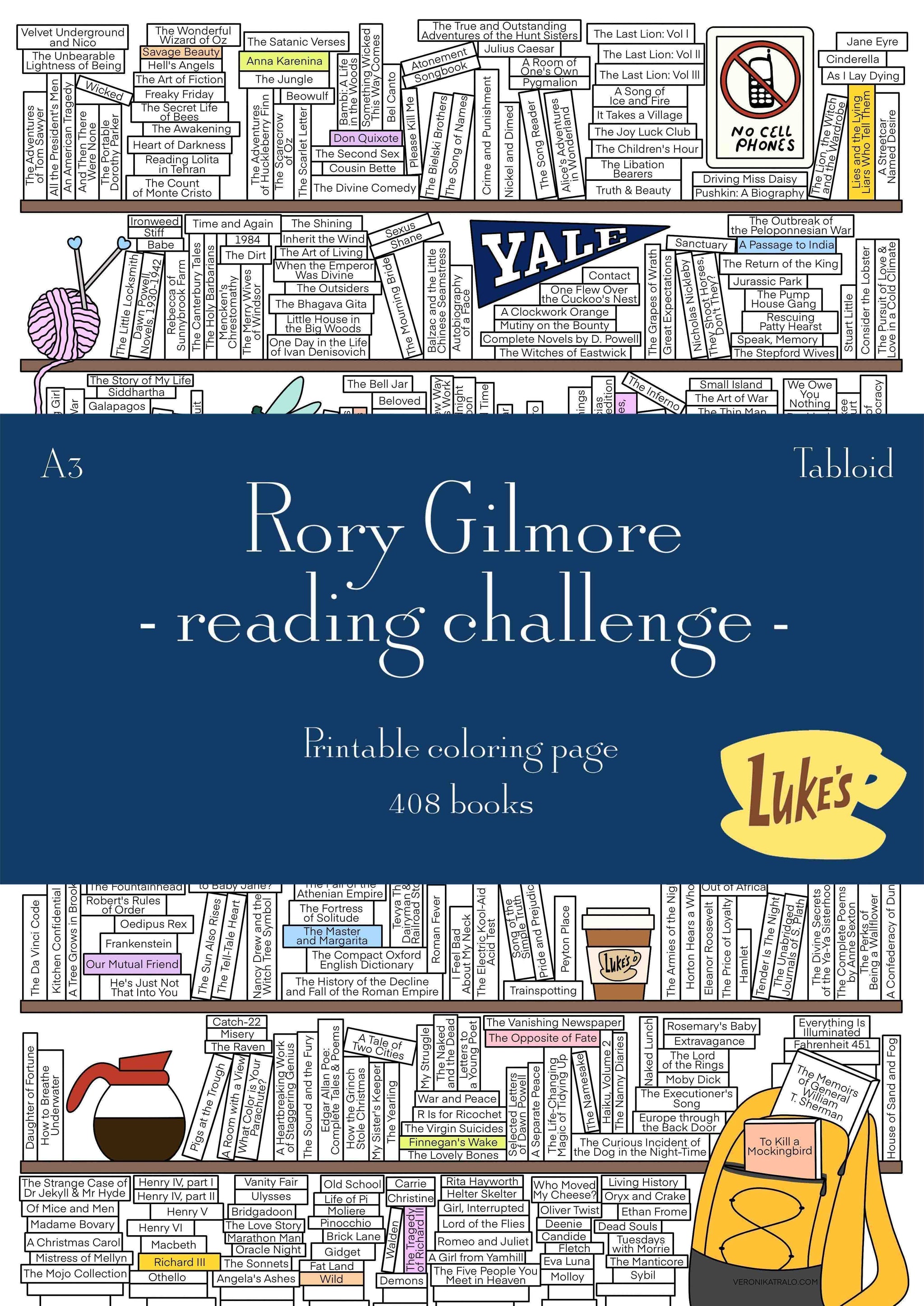 Digital download • Rory Gilmore reading challenge printable colouring ...