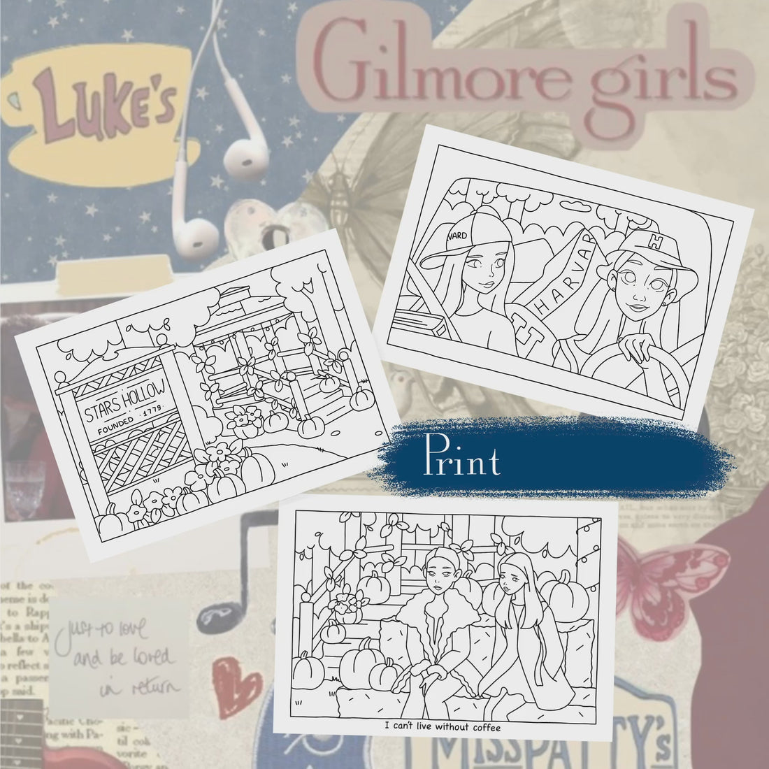 Digital download • Gilmore Girls autumn coloring pages (Set of 3) 🍂☕️📚 ...
