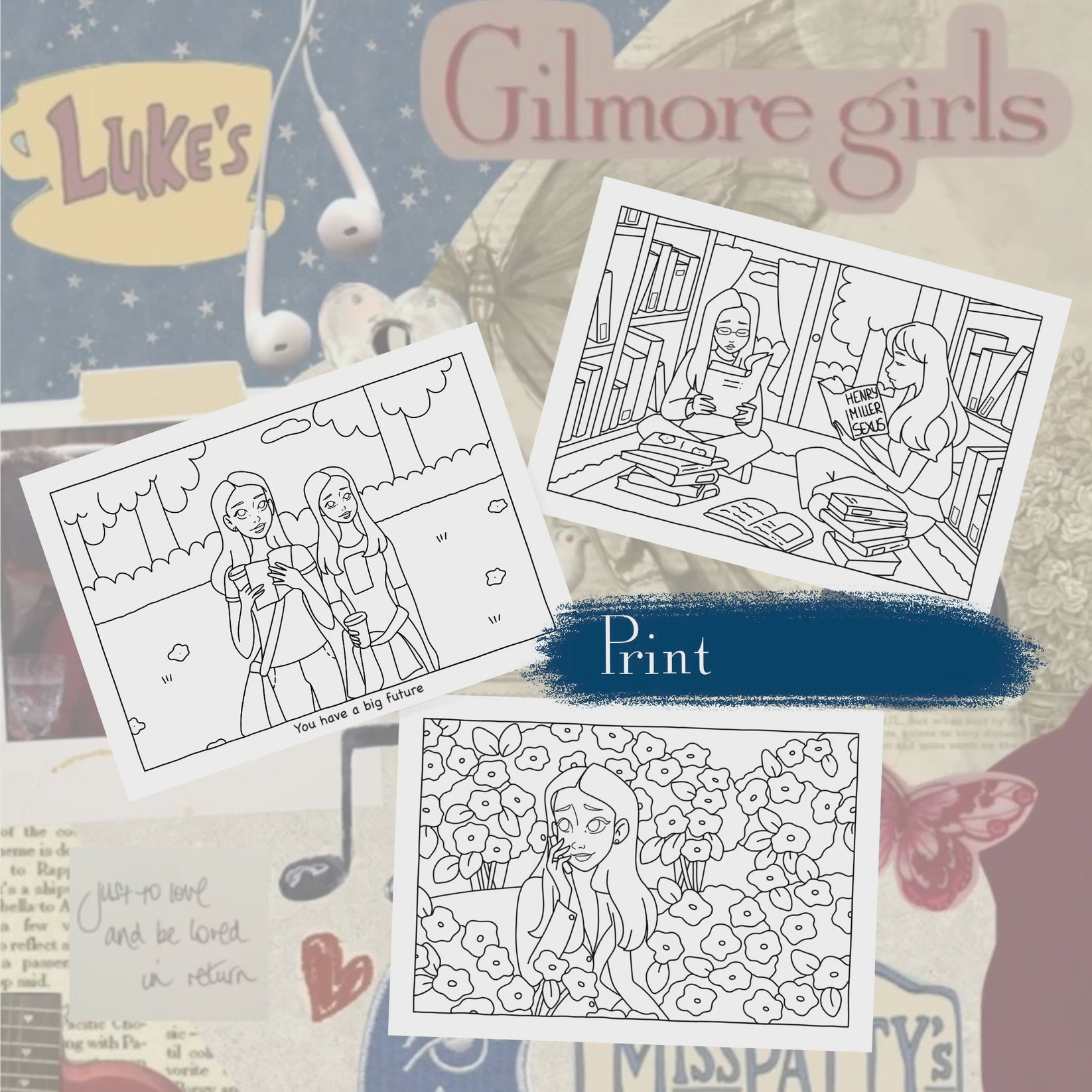 Digital download • Gilmore Girls spring coloring pages (Set of 3) 🌼☕️📚 ...